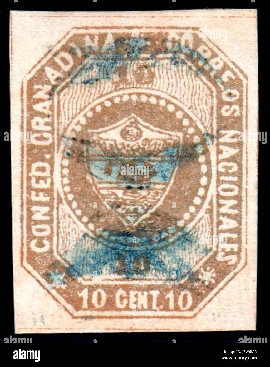 This 1859 stamp from Colombia, known as the Sc4, is an early example of ...