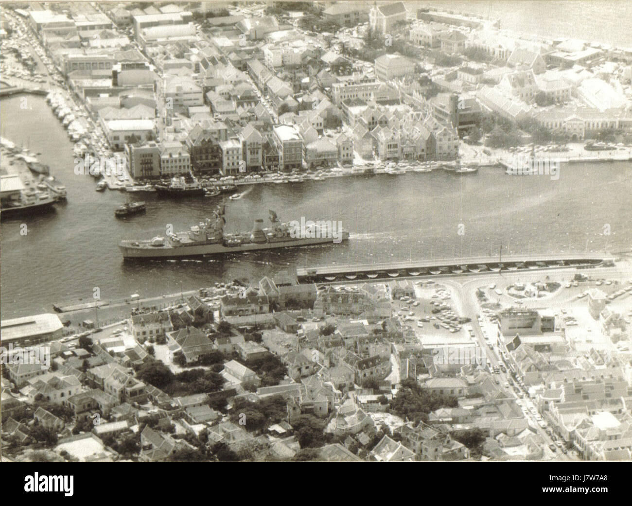 This aerial photograph taken in 1970 shows the HMS Friesland, a ship of ...