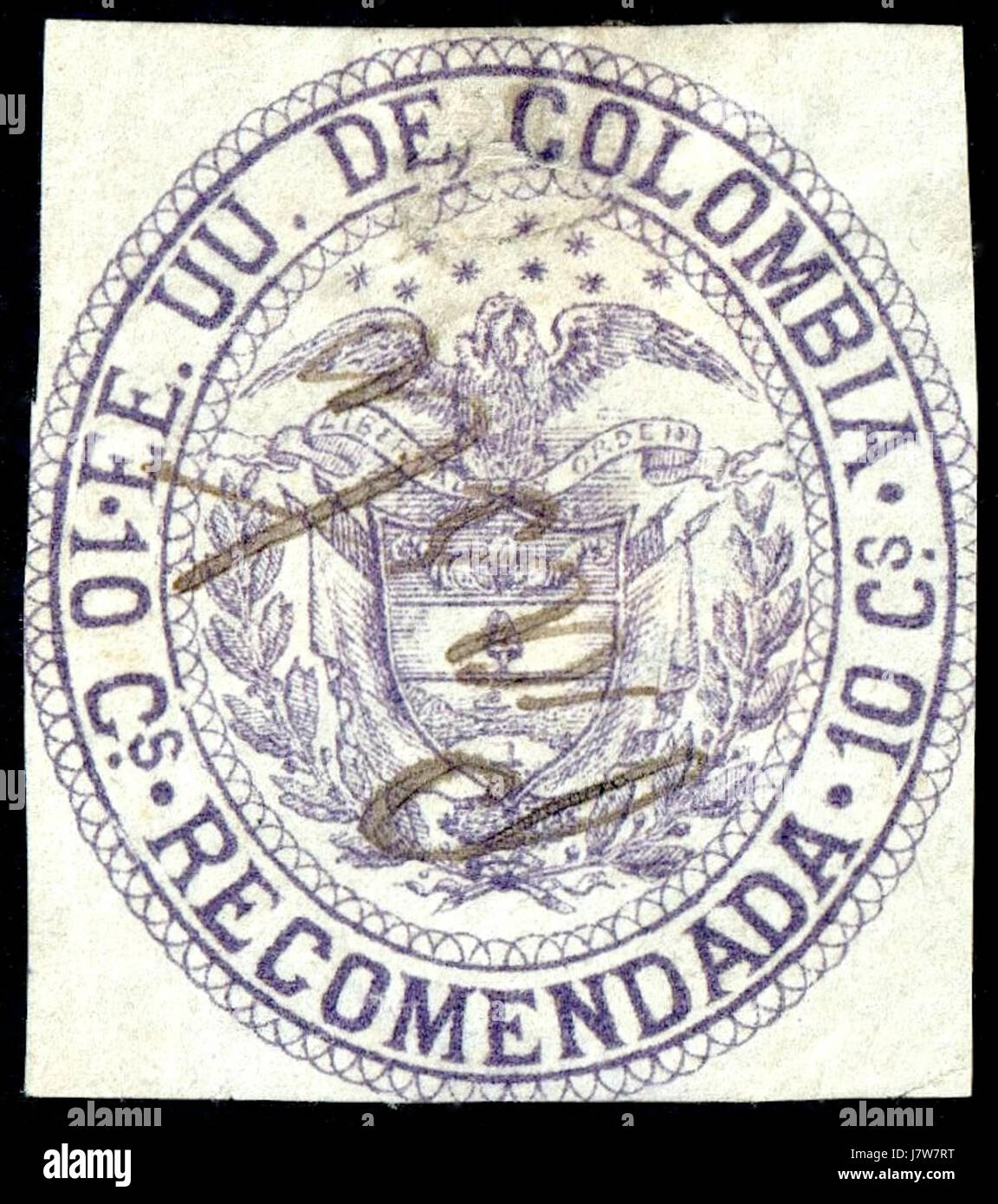 The Colombia 1881 ScF7 stamp features a used postage stamp from Pasto ...
