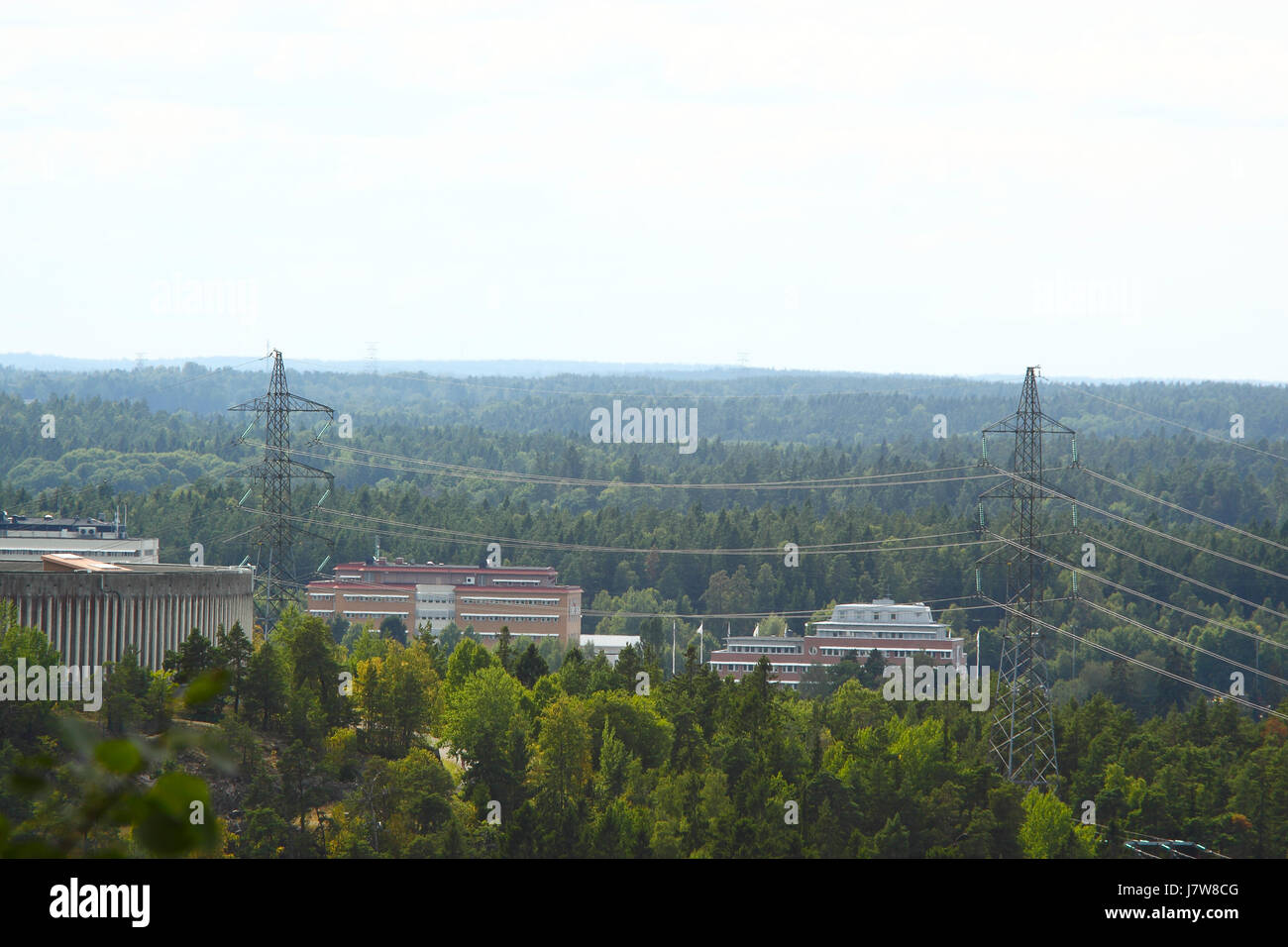 Powerline in forest landscape Stock Photo - Alamy
