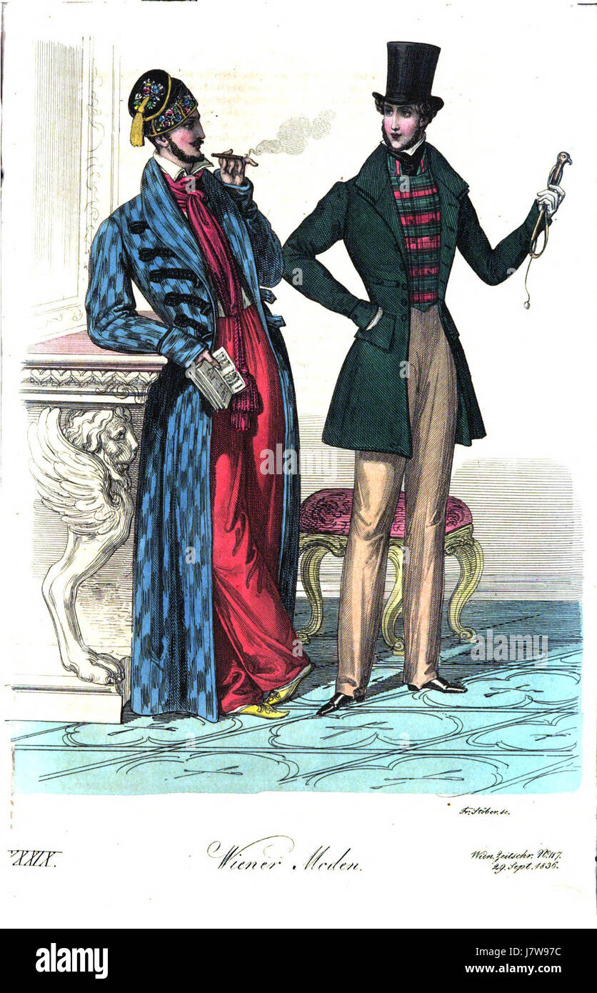 This image showcases Viennese fashion from 1836 to 1839, representing ...