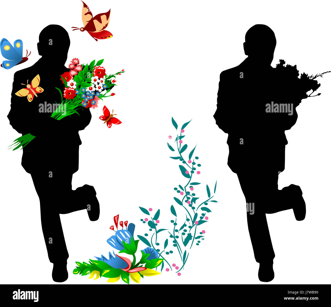 butterfly flower flowers plant illustration bouquet meeting separation ...