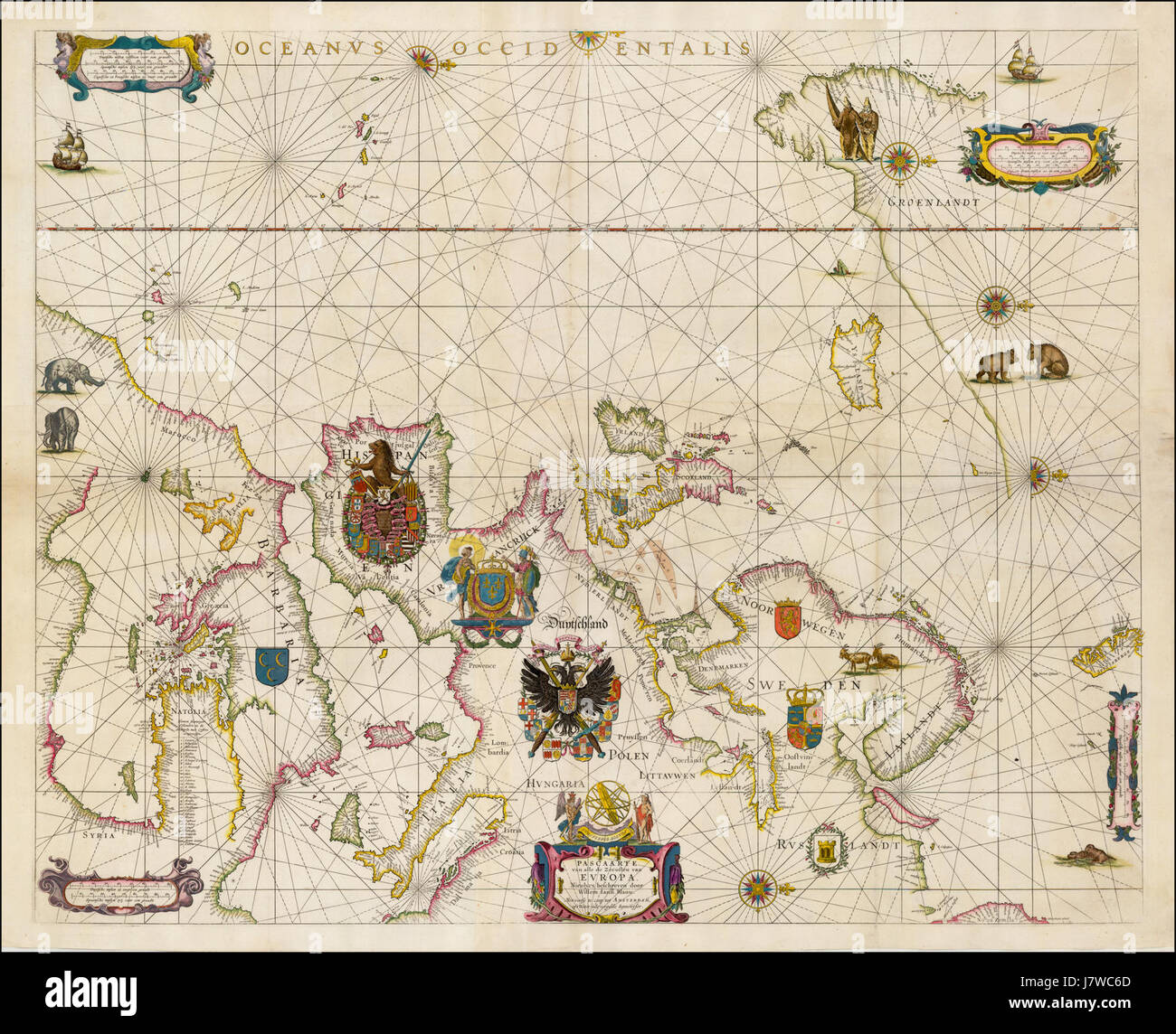 This rare 1620 map of Europe by Blaeu showcases the cartographic skills of the renowned Dutch ...