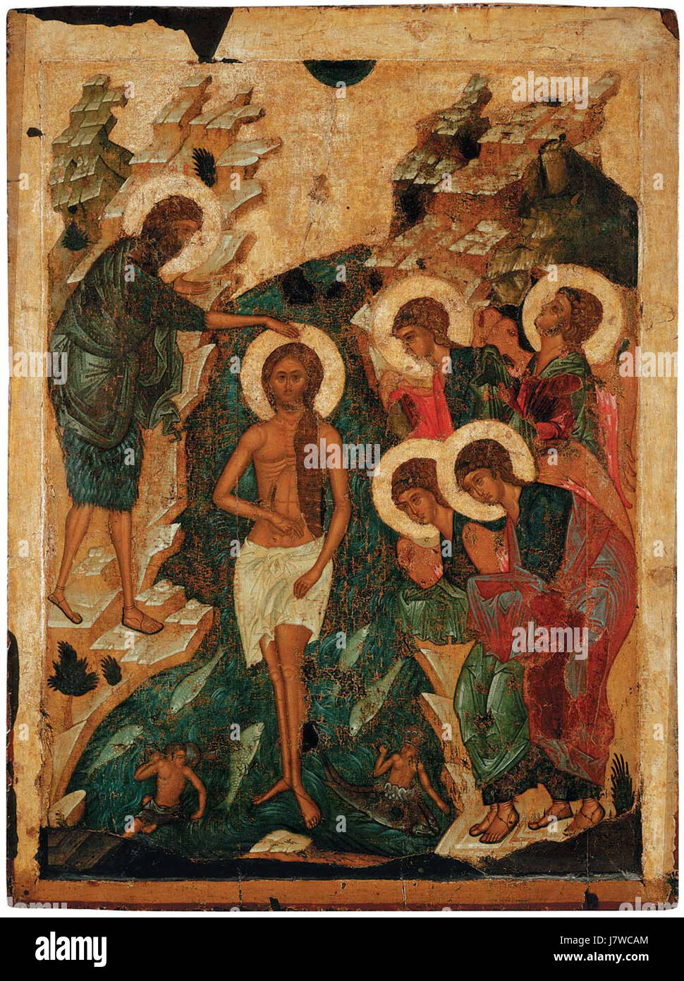 Baptism of Christ from Vasilyevskiy chin (1408, Russian museum Stock ...