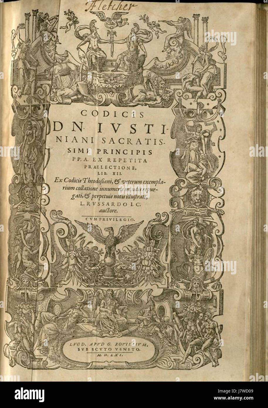 A medieval manuscript that contains the body of Roman law, compiled ...