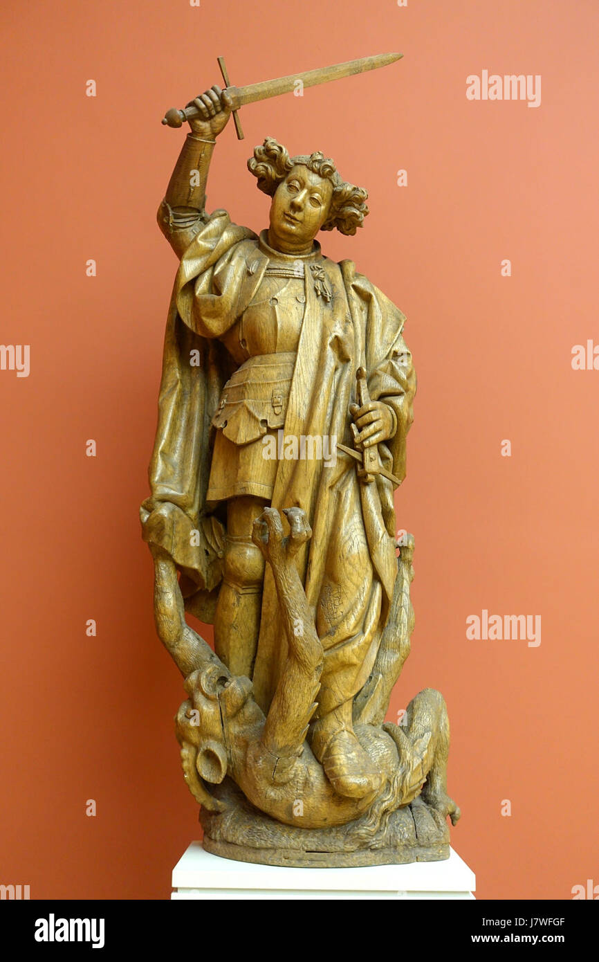 The painting 'Archangel Michael Slaying the Devil,' from the early 16th ...