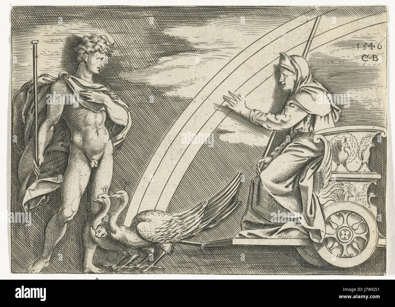 'Juno en Aeolus' by Cornelis Bos, dated 1546, depicts a scene from ...
