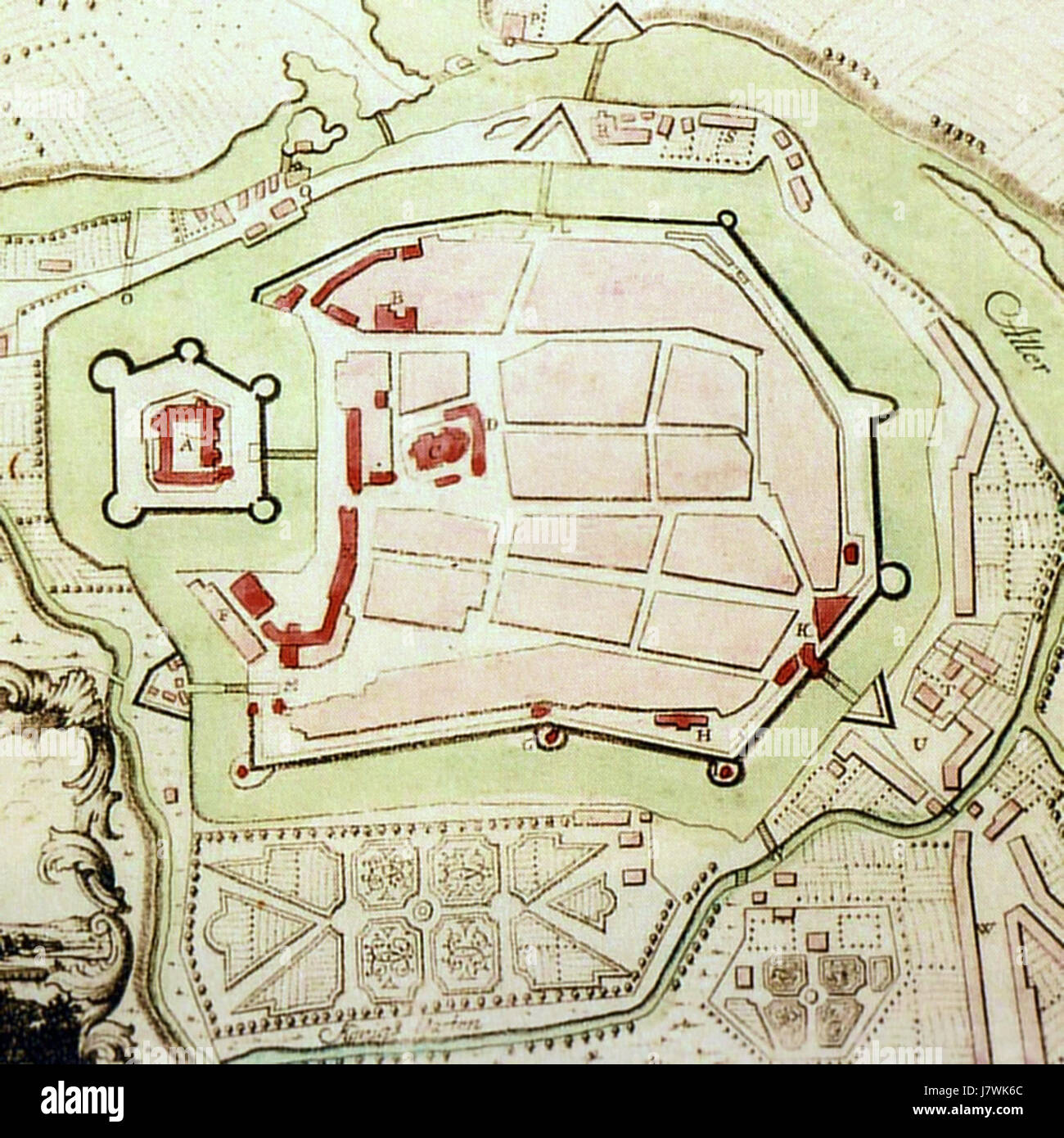 This 1788 city map of Celle in Germany displays the fortifications and ...