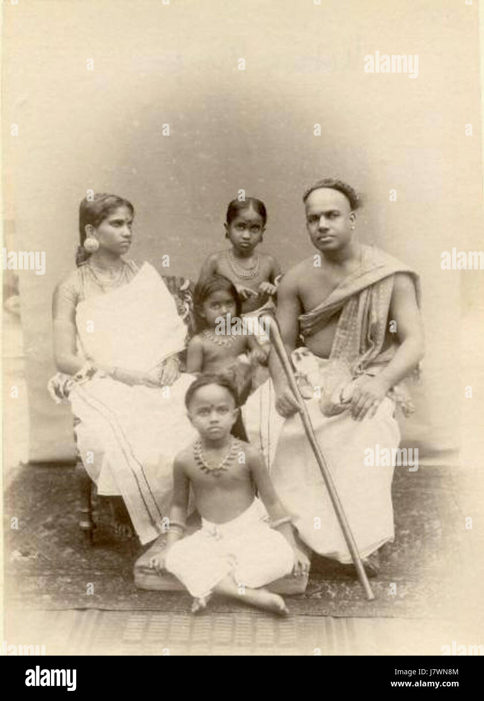 Albumen photograph of an Indian family with children in the 1870s Stock ...