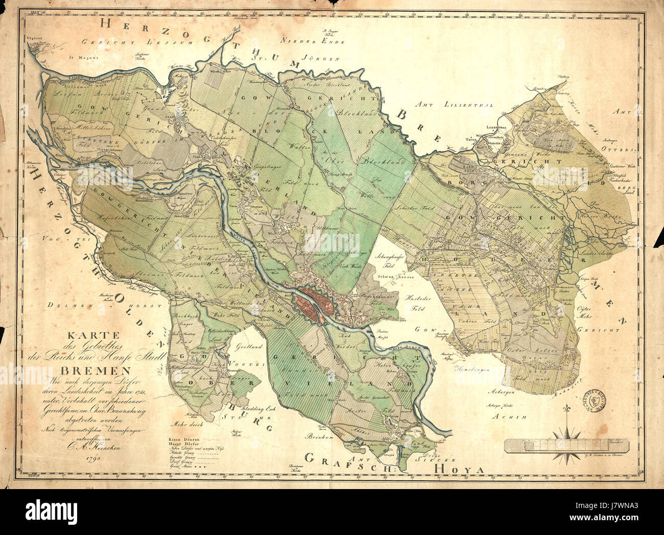 This image refers to a historical map of the Bremen Territory in 1798 ...