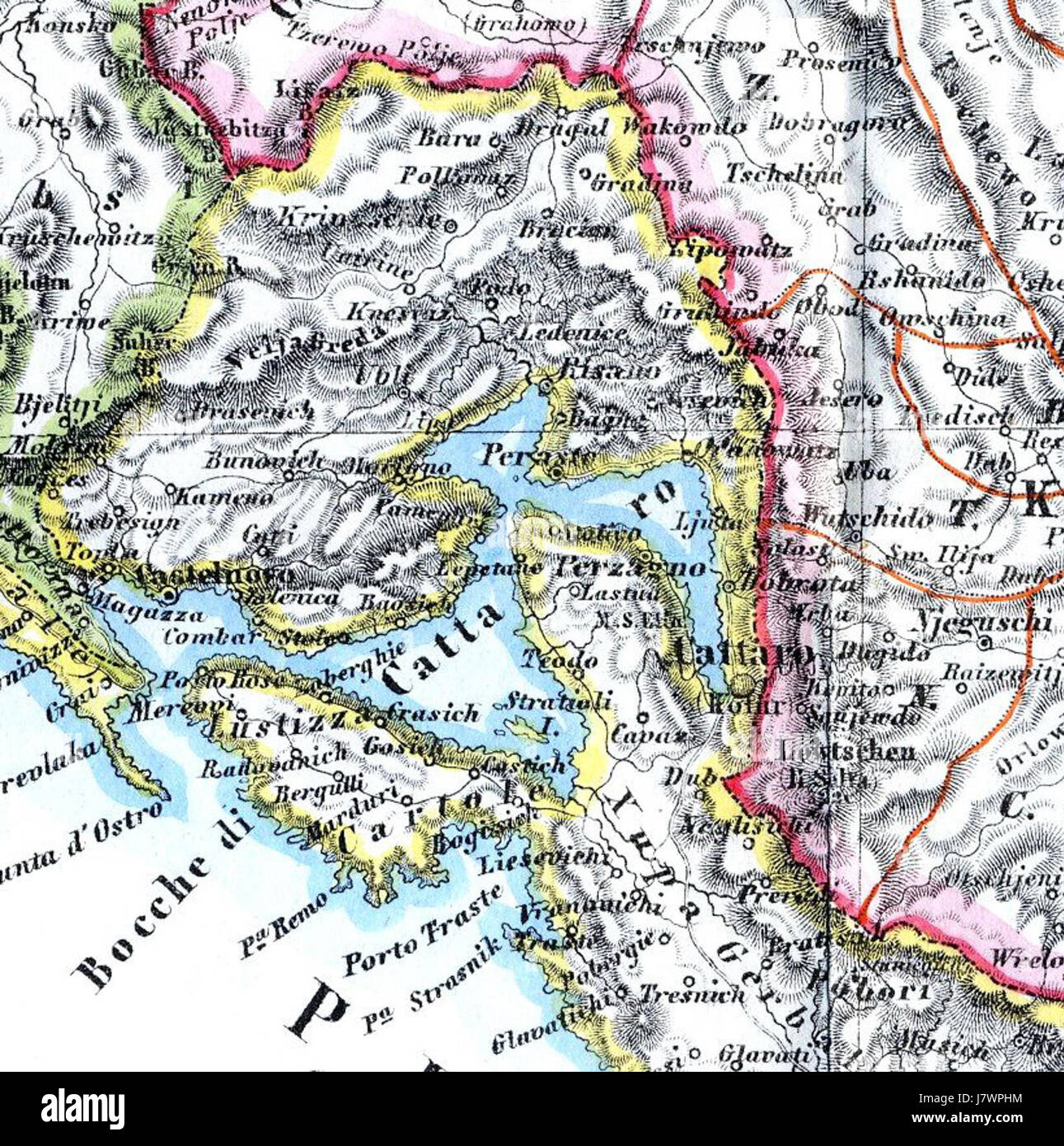 Bay of Kotor map 1862 Stock Photo - Alamy