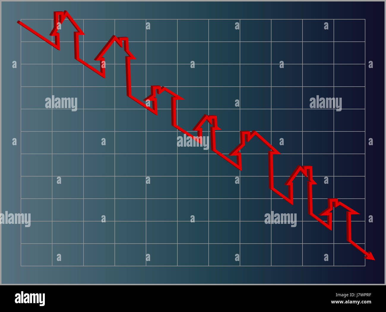 blue house building down projection sales downward graph distribution ...