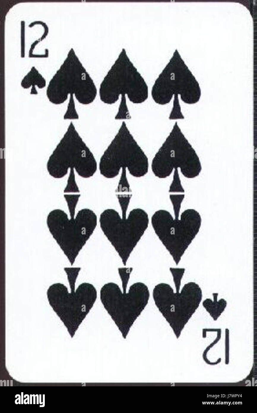 The 12 of spades is a playing card from a standard deck, symbolizing ...
