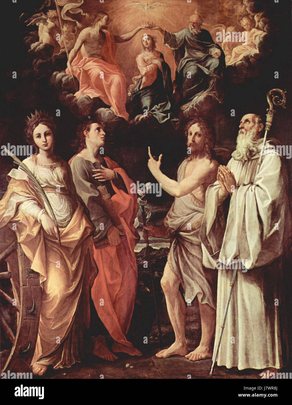 The 'Coronation of Mary with Saints' is a religious painting by Guido ...