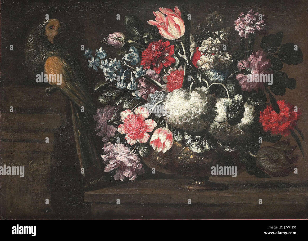 'Vase of Flowers with Budgerigar' is a still life painting by Gabriel ...