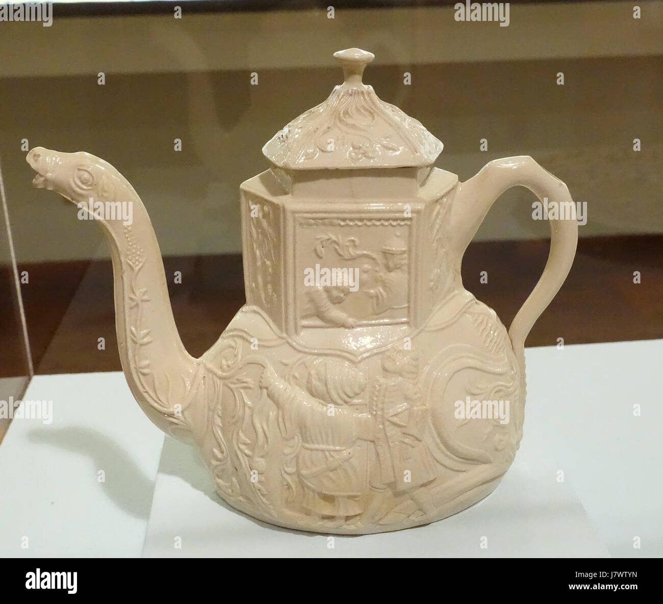 This camel-shaped teapot, crafted in Staffordshire, England around 1750 ...