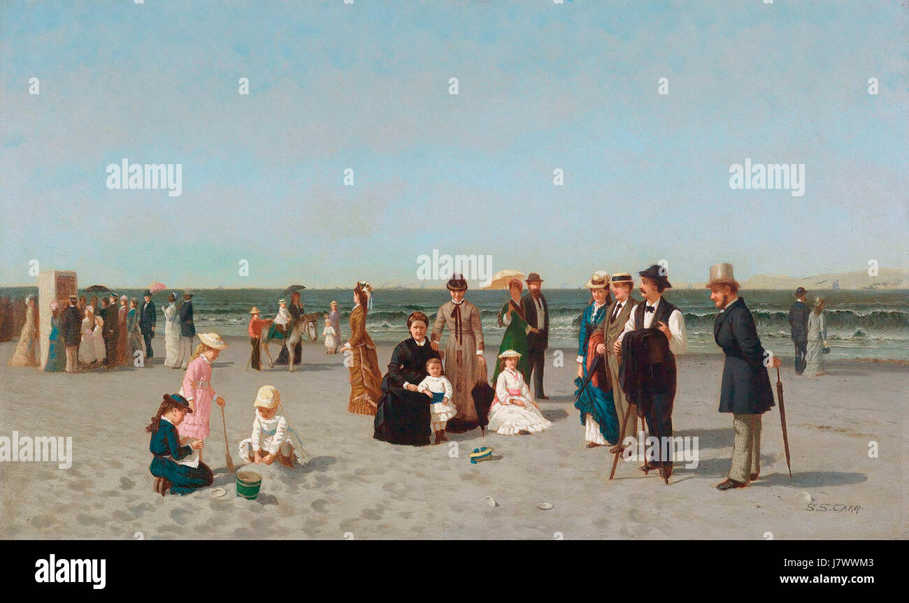 This artwork, 'Beach Scene,' created by Samuel S. Carr, depicts a ...