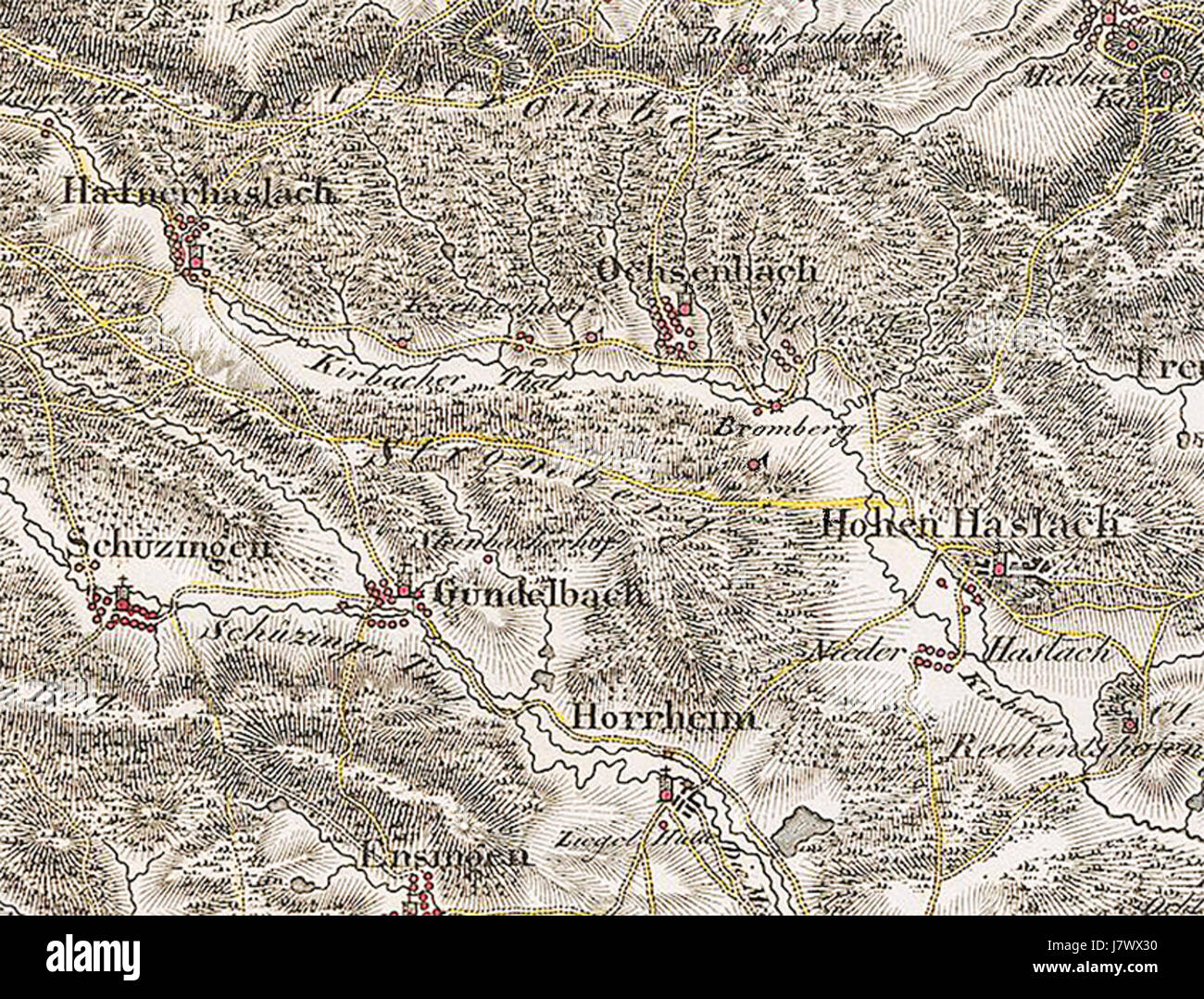 The 1808 Bromberg map of Schwaben (Swabia), Germany, highlights the ...