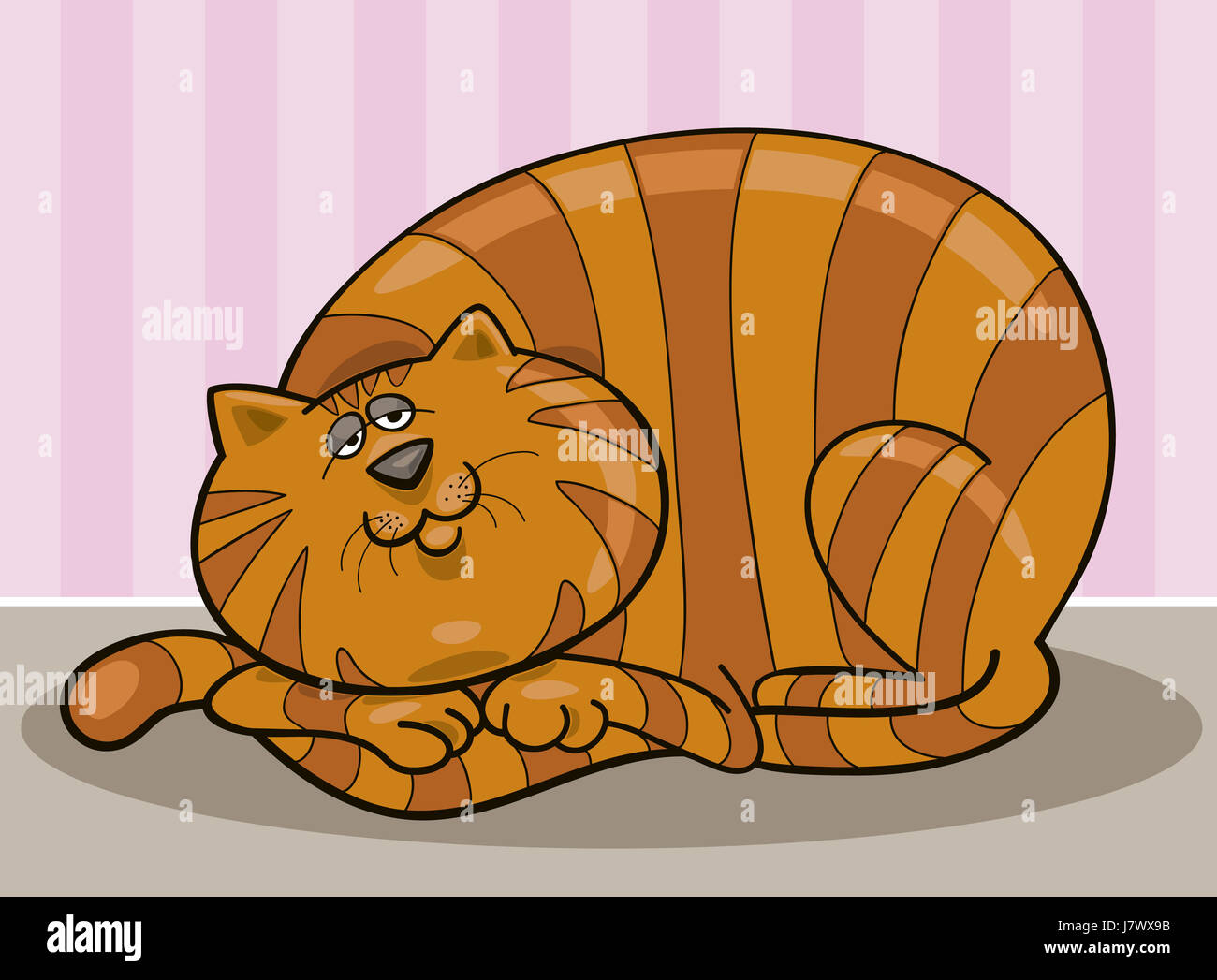 pet illustration funny overweight cartoon thick wide fat pussycat cat ...