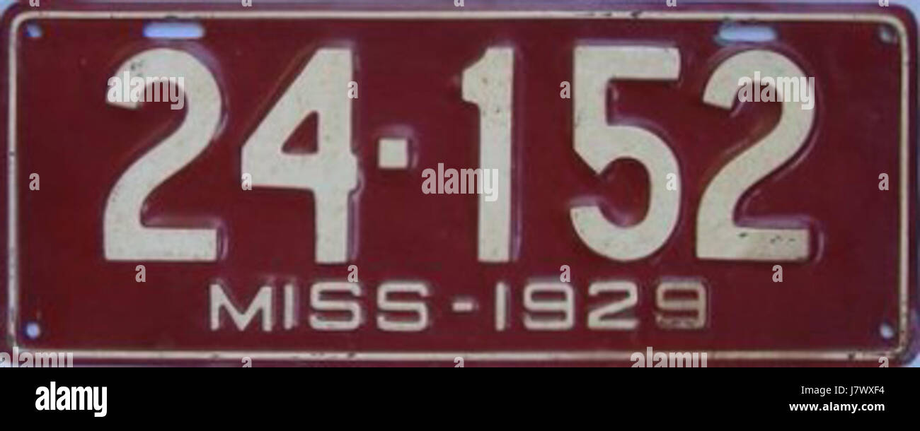 1929 Mississippi license plate Stock Photo - Alamy