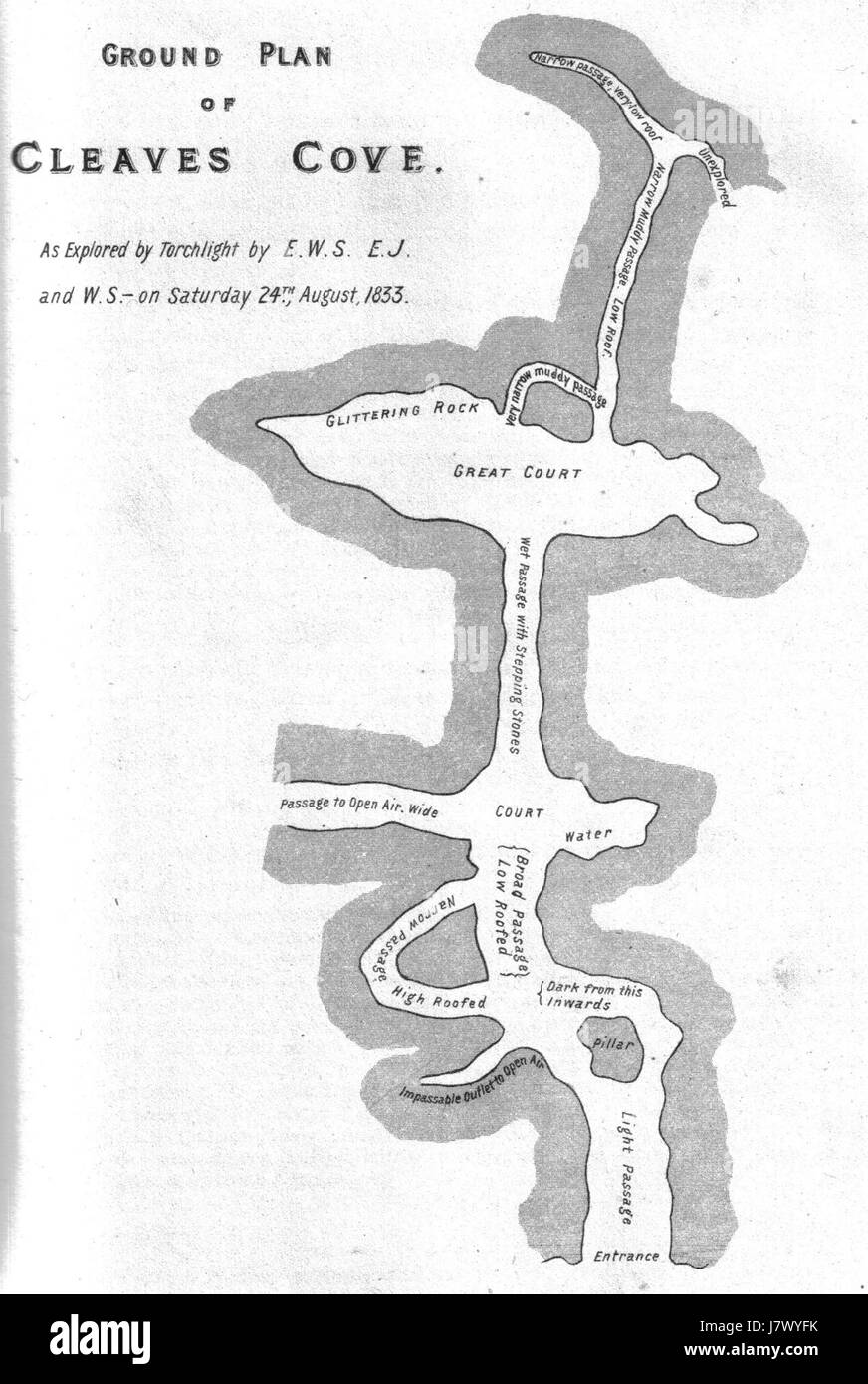 A plan of Cleevescove Cave, illustrating its structure and layout Stock ...