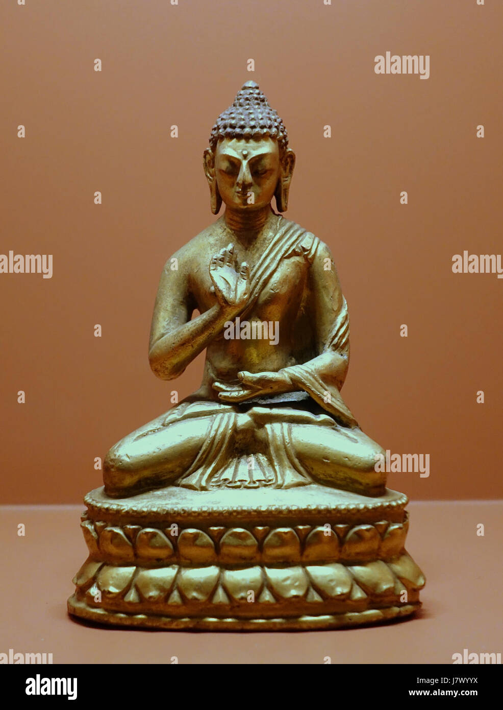 This undated gilt copper statue of Buddha, displayed at the Sichuan ...