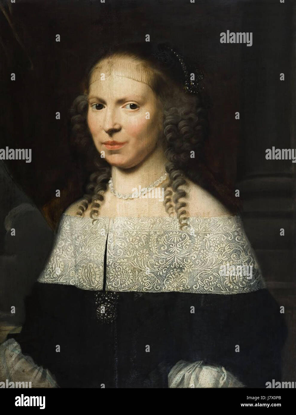 A portrait by Jacob Van Reesbroeck depicting Anna Goos, a historical ...