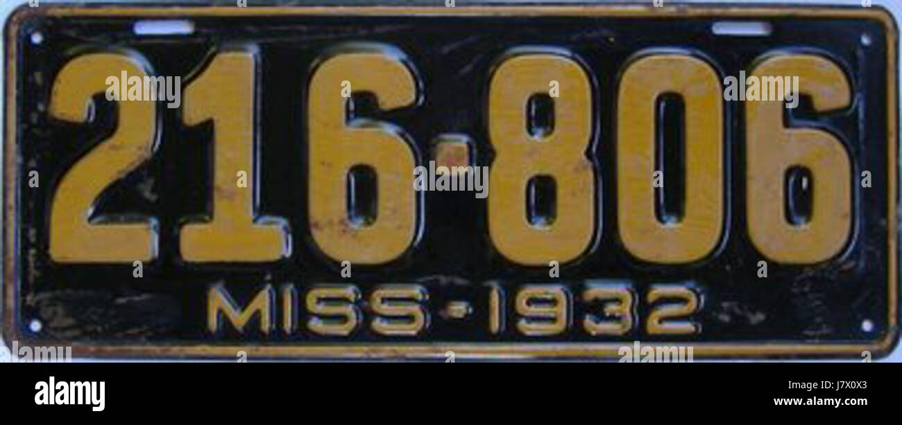 1932 Mississippi license plate Stock Photo - Alamy