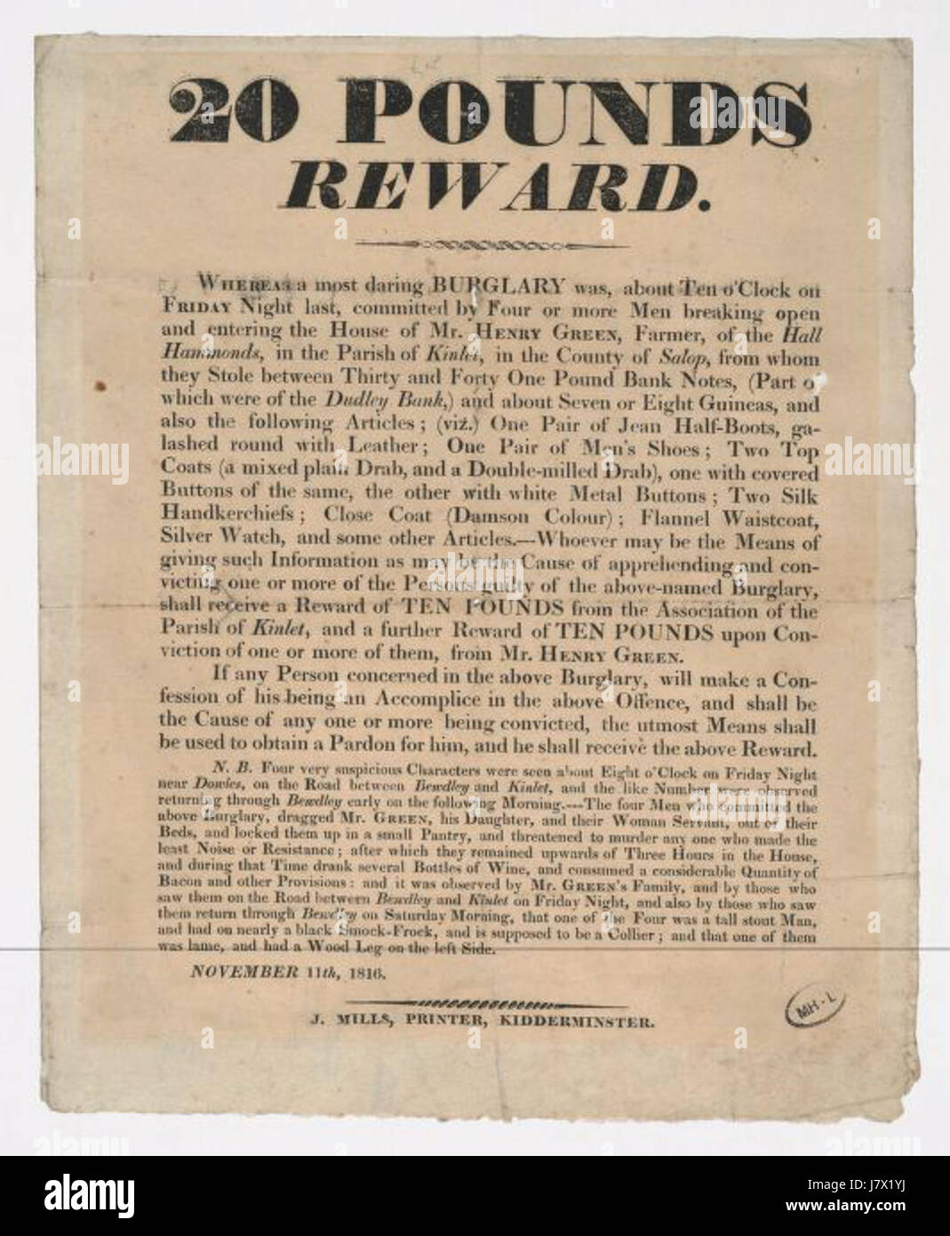 This historical notice offering a 20-pound reward reflects the economic ...