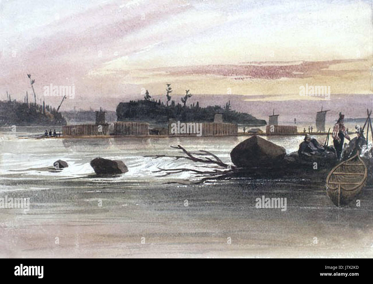 This image shows a large raft on the St. Lawrence River, one of the ...