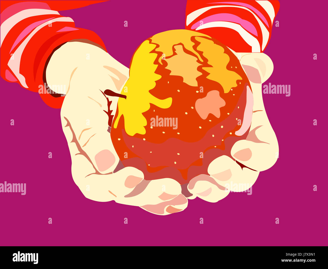 hand hands up on possession holding child apple fresh food aliment hand ...