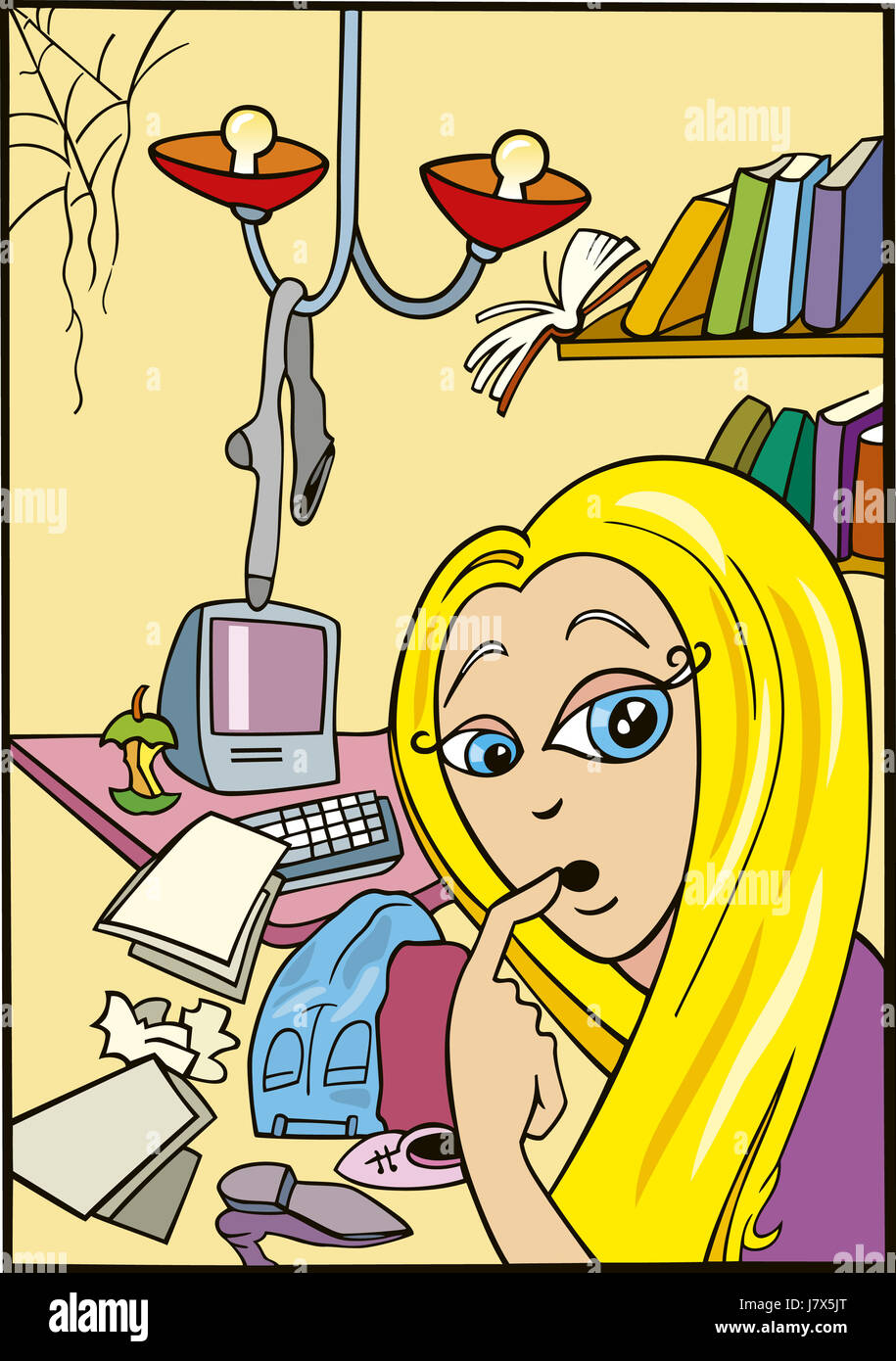 room confusion mess illustration messy teenager cartoon girl girls ...