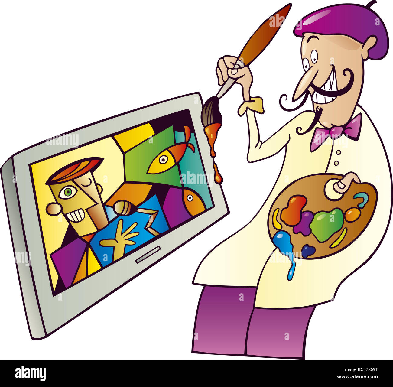 colour illustration brush paint television tv televisions cartoon ...