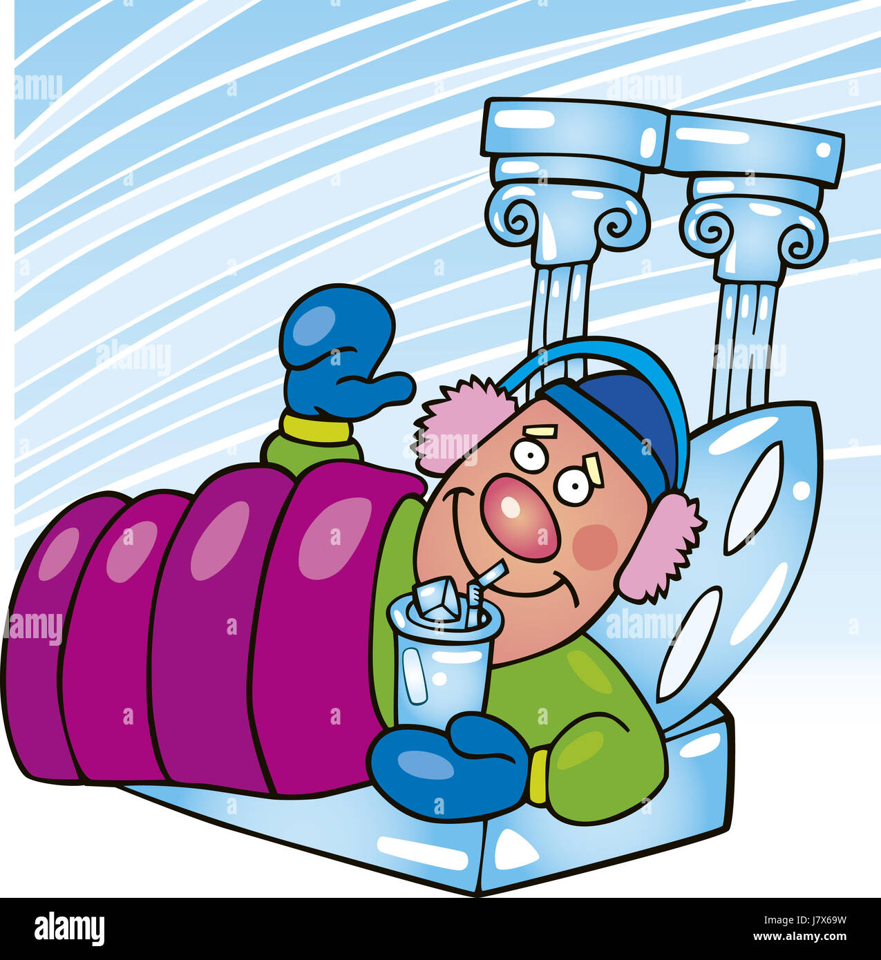 comic bed cold catarrh illustration cartoon man walrus ice laugh laughs ...