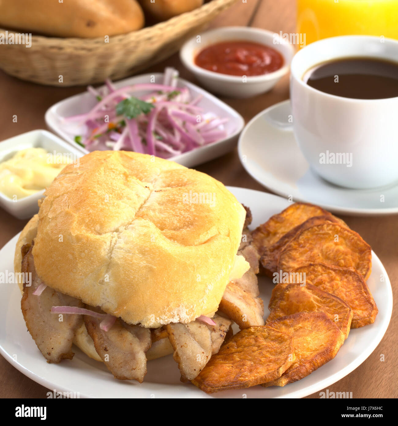 Peruvian breakfast sandwich pan chicharron hi-res stock photography and ...