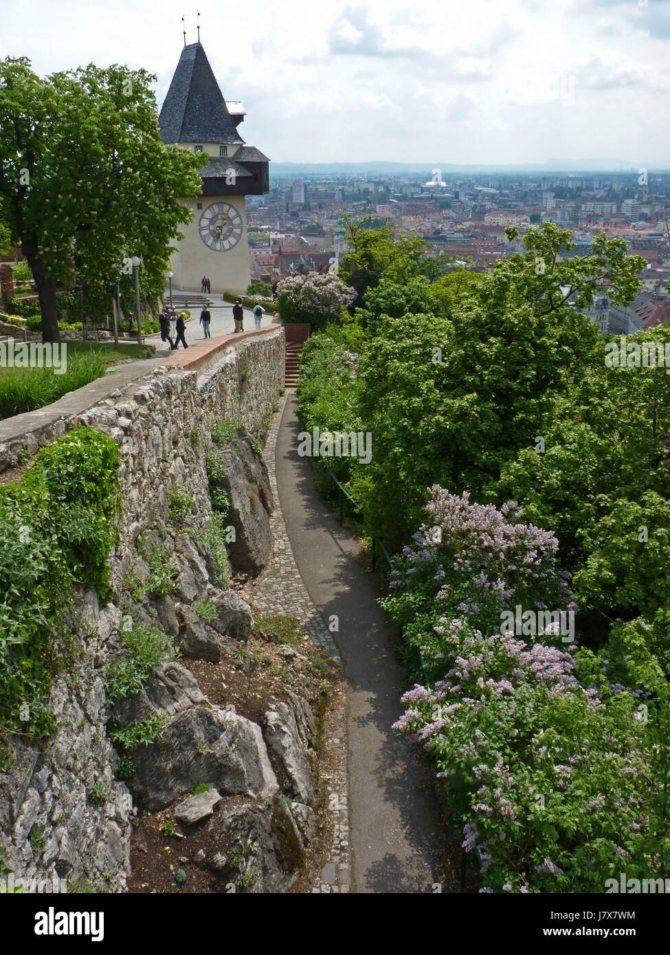 graz schlossberg with landmark clock tower Stock Photo - Alamy