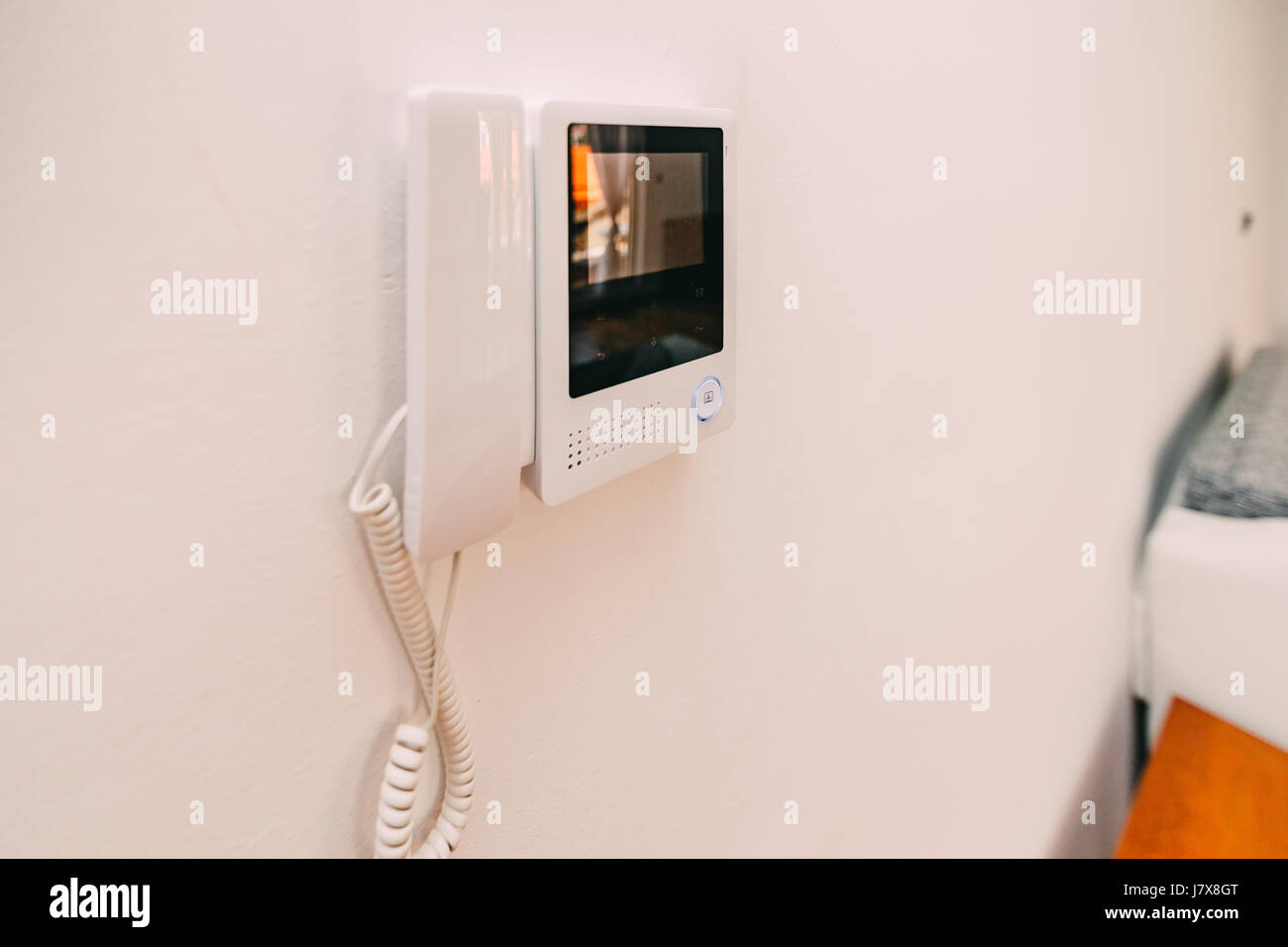Intercom in the apartment. Intercom hanging on the wall. Interco Stock ...