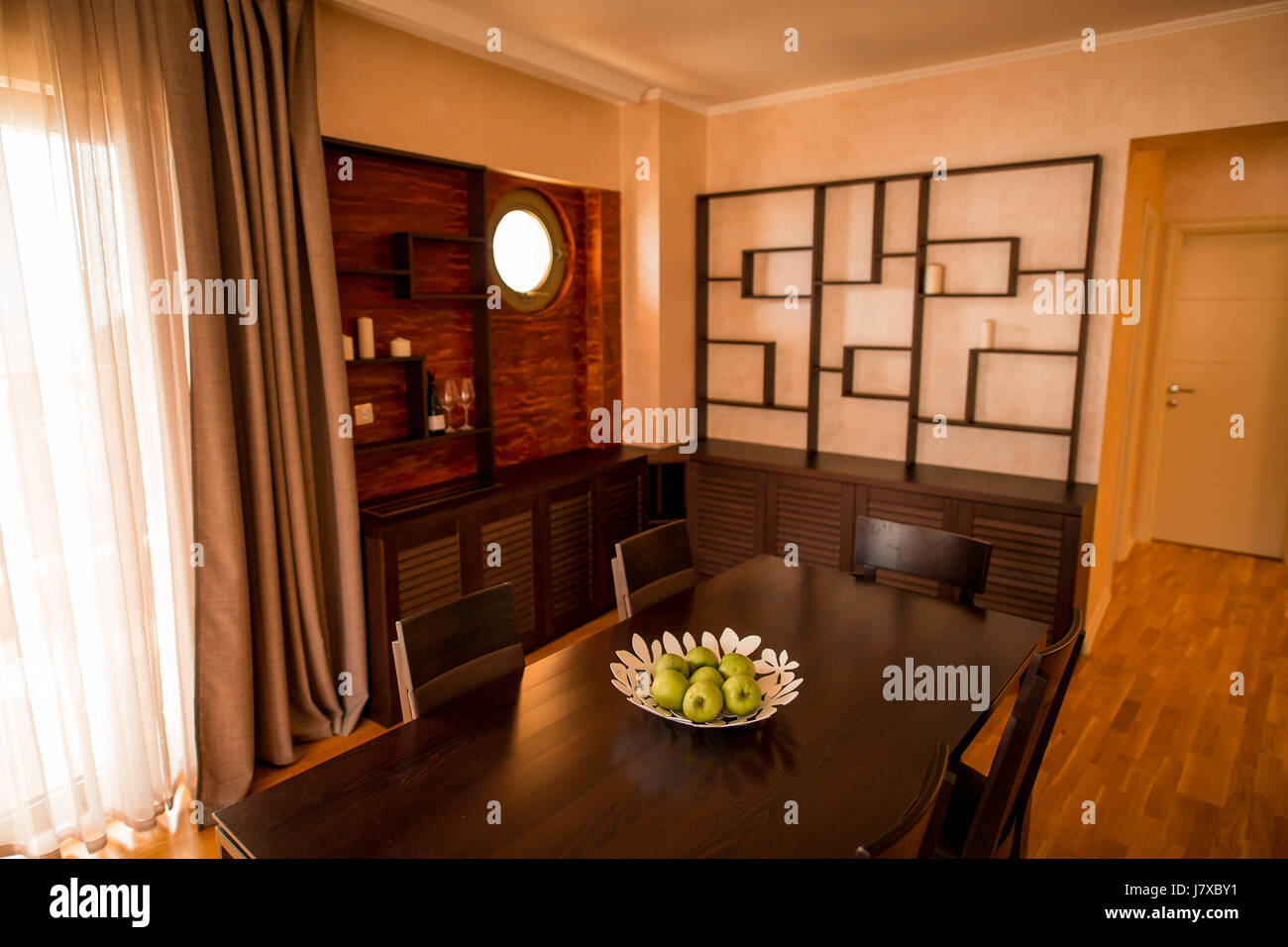 The dining table in the apartment. Table for lunch in the living Stock ...