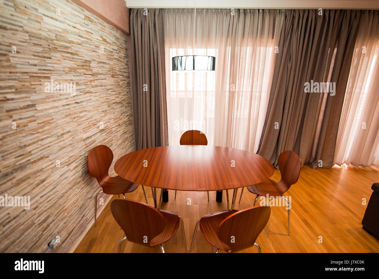 The dining table in the apartment. Table for lunch in the living Stock ...