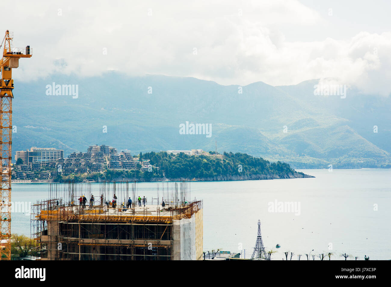 Construction of a multistory building in Budva, Montenegro. Buil Stock ...