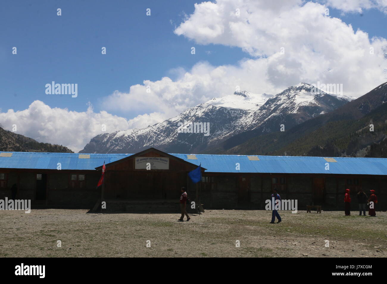 Himalayan School just under the mountain , Manang Nepal Stock Photo - Alamy