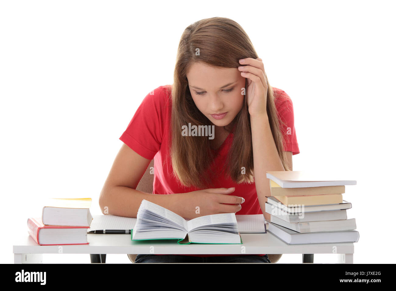 woman study beautiful beauteously nice desk education isolated female ...