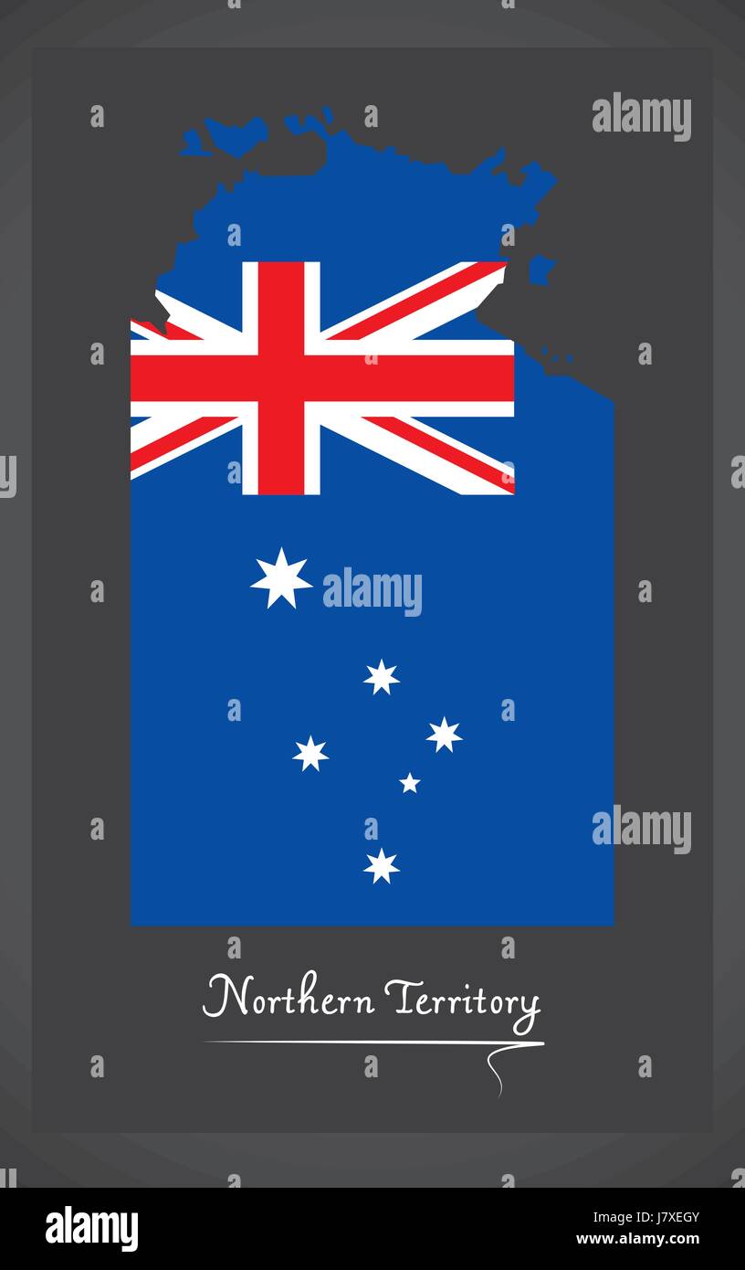 Northern Territory map with Australian national flag illustration Stock ...