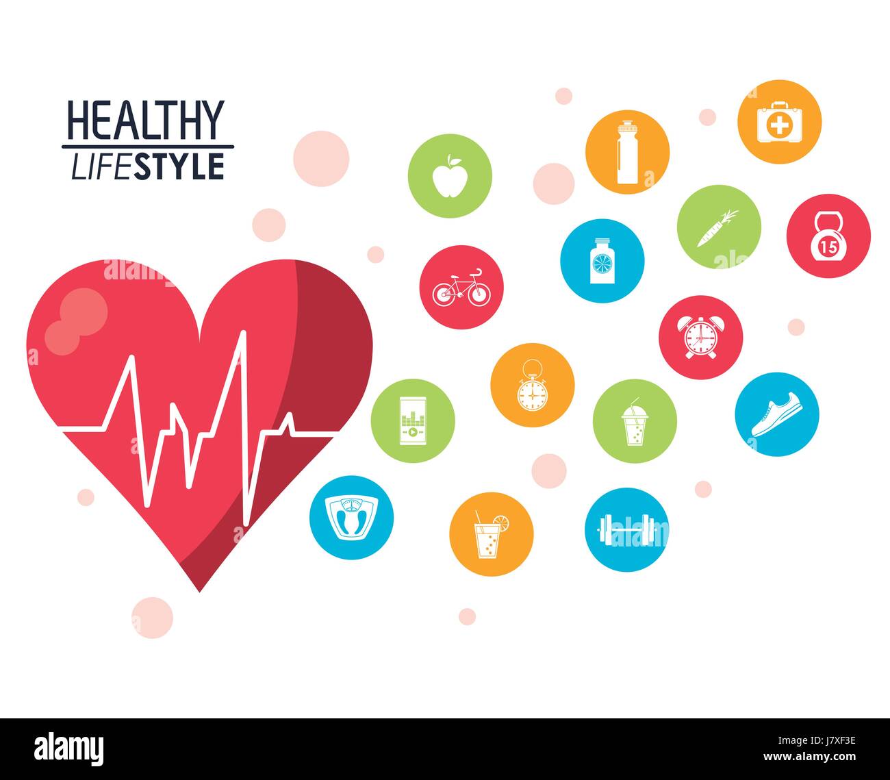 Heartbeat Rhythm With Silhouette Healthy Lifestyle Icons Stock Vector