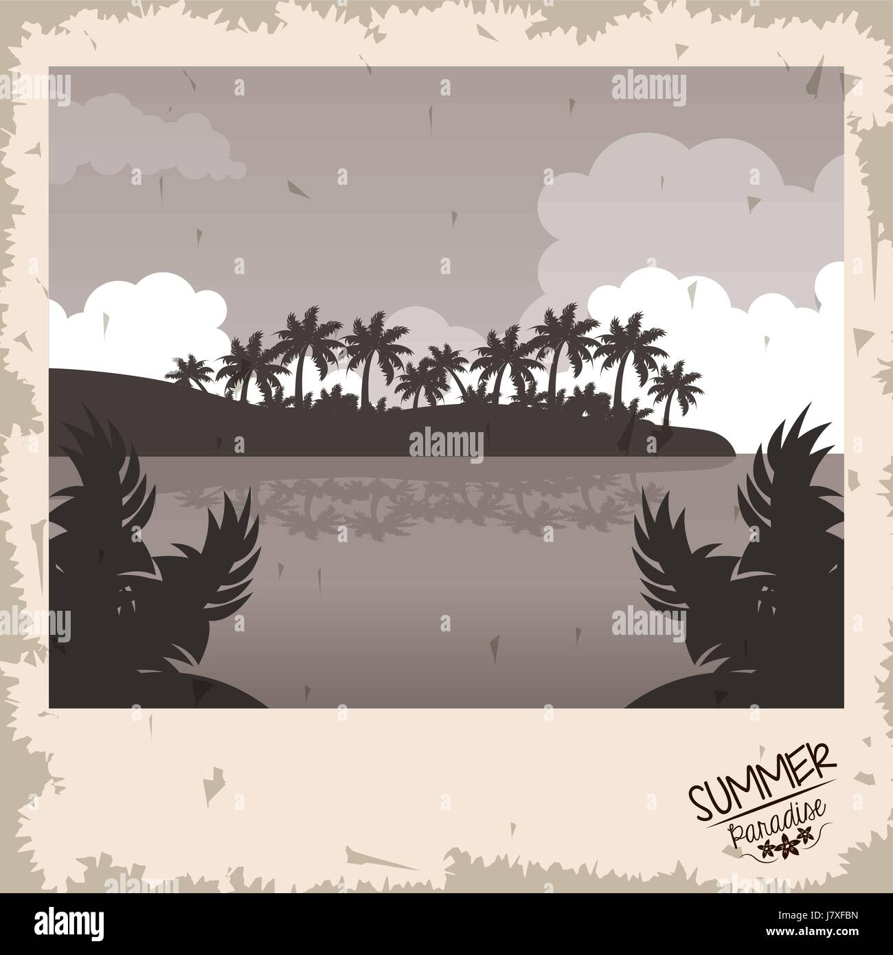 sepia color poster sunset landscape of palm trees on the beach Stock ...