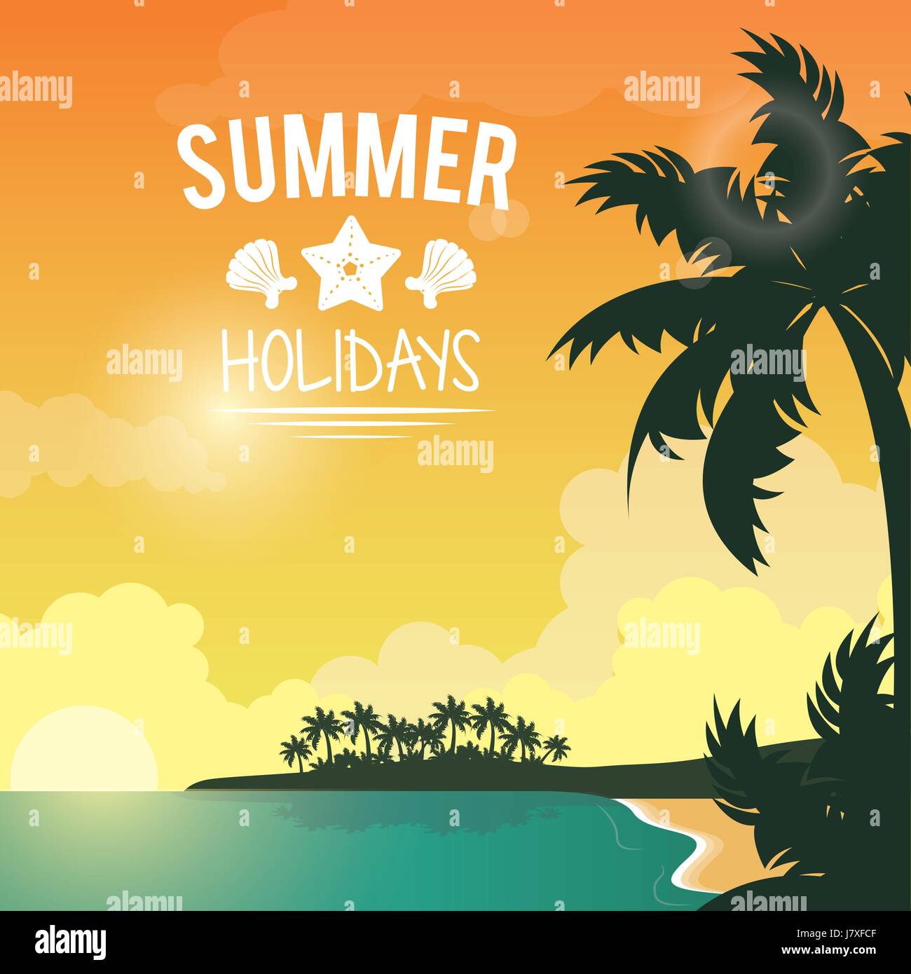 poster sunset seaside with logo summer holydays Stock Vector Image ...