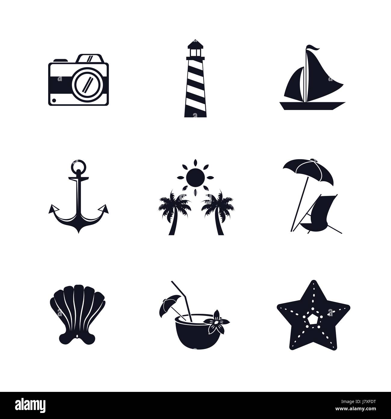 monochrome silhouette set of elements for summer time Stock Vector ...