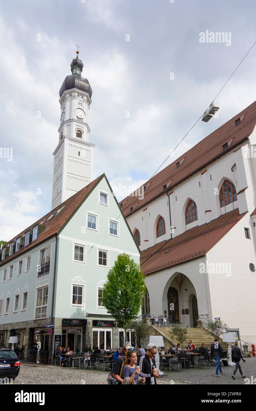 Parish Church, restaurant, Landsberg am Lech, Schwaben, Swabia, Bayern ...
