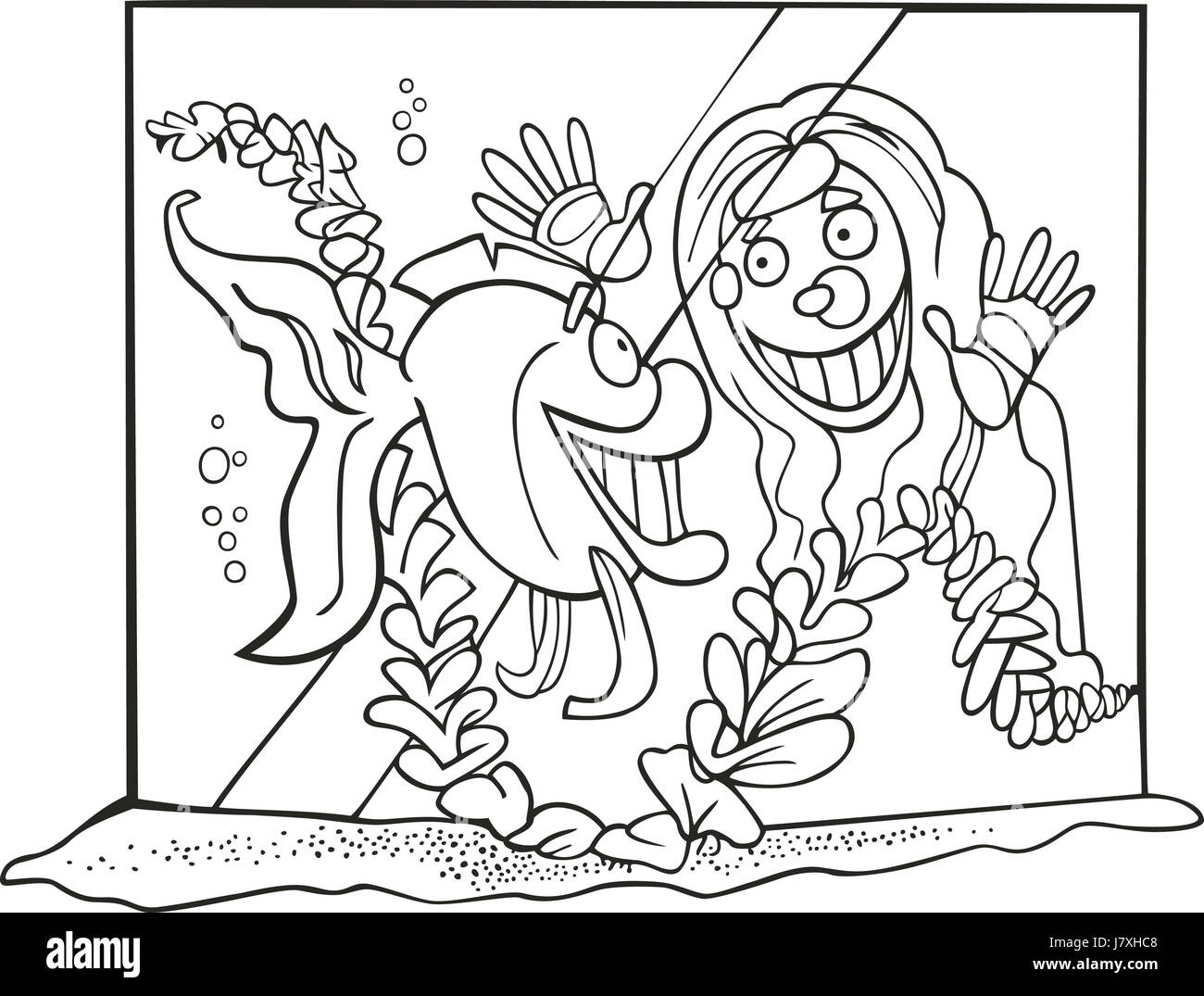 fish illustration tank cartoon girl girls comics book woman glass ...