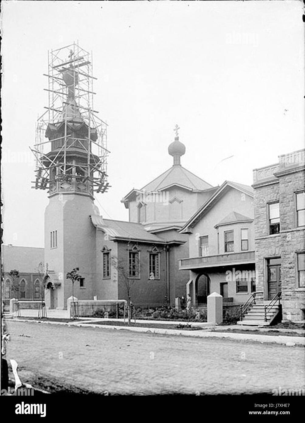 The construction of the bell tower at the Holy Trinity Church in ...